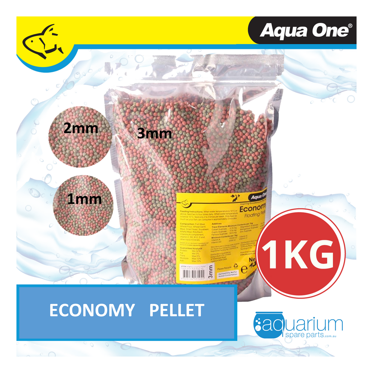 Aqua One Economy Floating Pellet Fish Food 1kg - Brookies Rural Traders